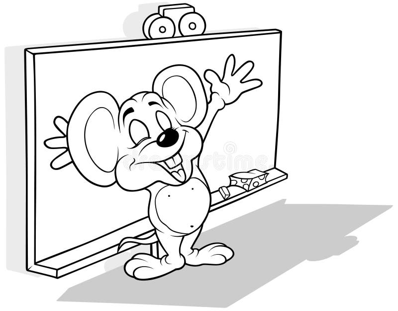 Drawing of a Cheerful Mouse Standing before School Blackboard Stock ...