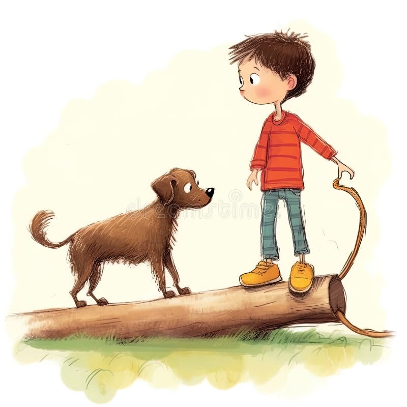 Drawing of a Child Playing with His Dog Stock Illustration ...
