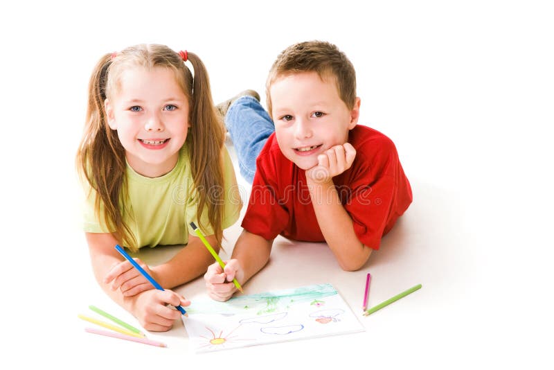 Kid Boy Drawing with Colour Pencils Stock Photo - Image of assortment ...