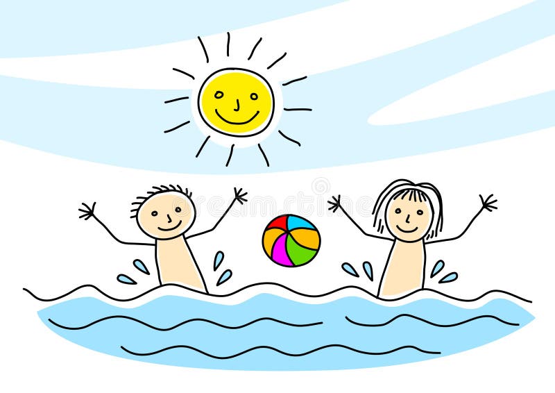 Stick figure kids swimming stock illustration. Illustration of floating ...