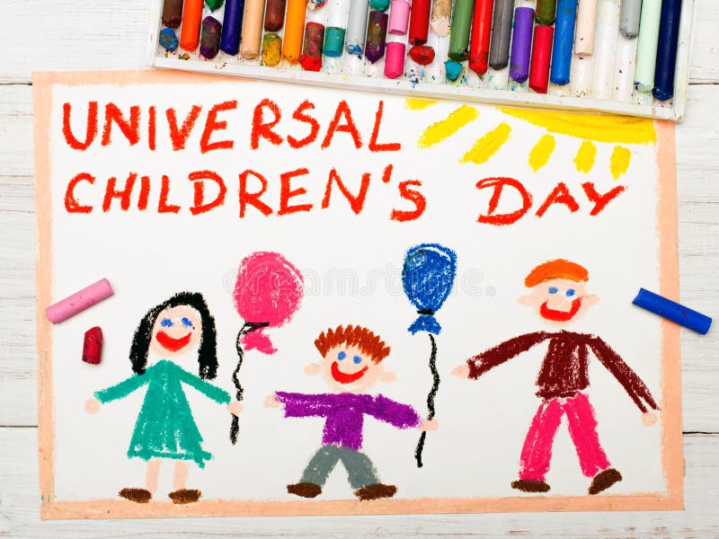 Drawing: Children`s Day Card. Stock Photo - Image of cute, girl: 93219216