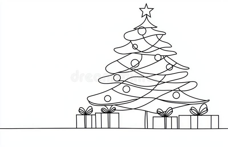 Drawing of a Christmas Pine Fir Tree in a Continuous One-line Style ...