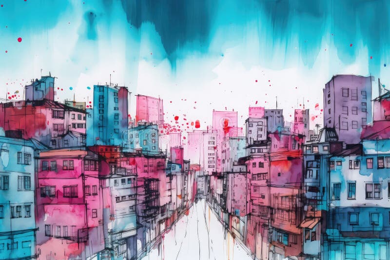 Drawing of City Blocks with Stains of Paints. Generative AI Stock Image ...