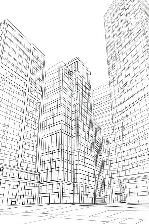 A Drawing of a City with Tall Buildings and Modern Architecture Stock ...