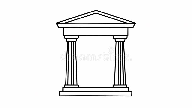 Drawing of a Classical Temple Icon with Doric Columns Line Art Stock ...