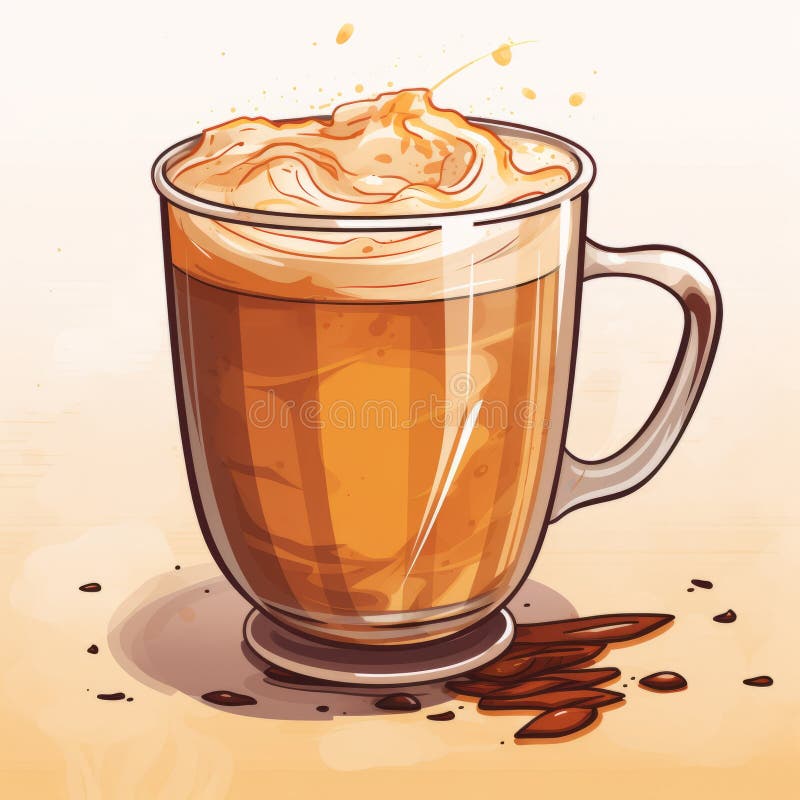 A Drawing of a Coffee Cup with Whipped Cream and Coffee Beans Stock ...