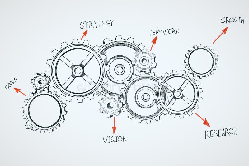 Drawing Cogs System Sketch on White Background Stock Illustration ...