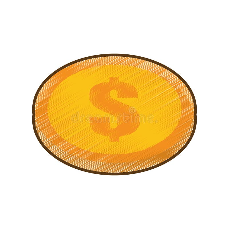 Drawing Coin Dollar Money Currency Icon Stock Vector - Illustration of ...