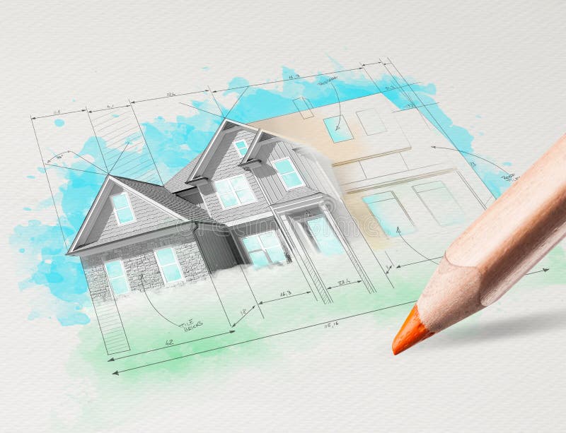 Pencil Drawing House Plan Concept Stock Image - Image of blueprint ...