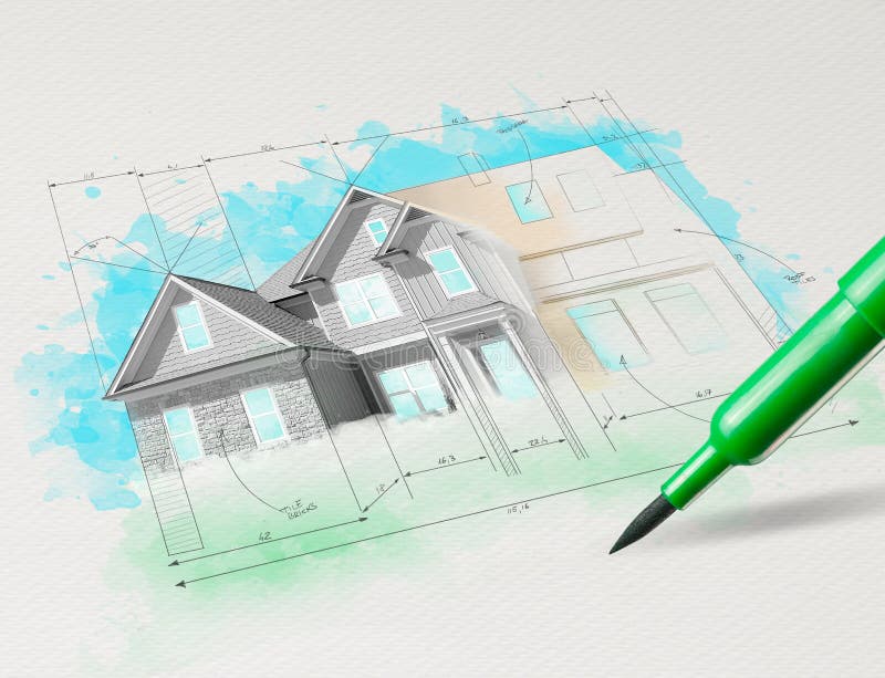 Pencil Drawing House Plan Concept Stock Photo - Image of assorted, inch ...