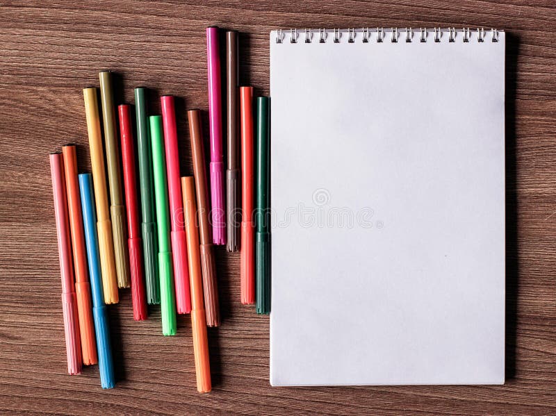 Drawing with Colored Markers in Notepad Stock Image - Image of pages ...