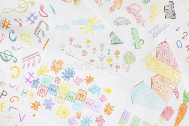 Drawing with Colored Pencils. Stock Photo - Image of text, font: 271593430