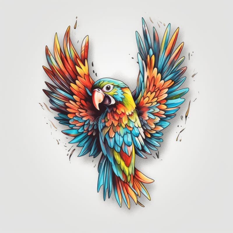 Drawing of Colorful Parrot Generative AI Stock Illustration ...