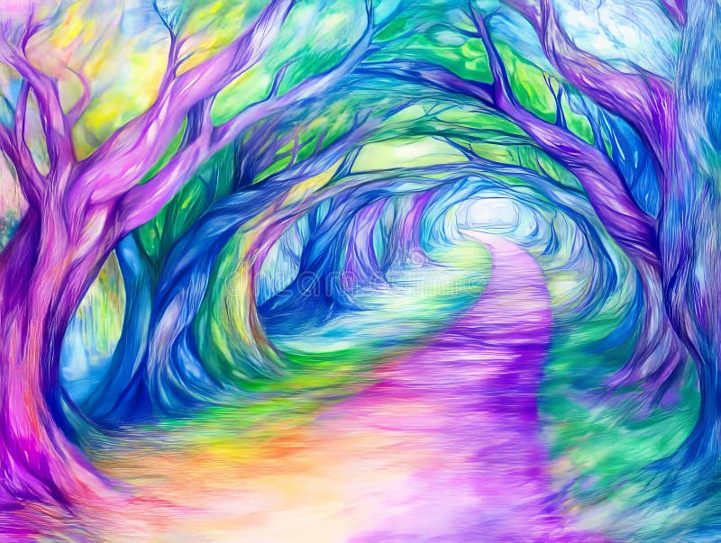 A Drawing of a Colorful Path in the Woods Stock Photo - Image of ...