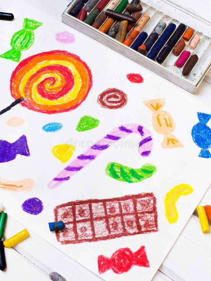 Drawing: colorful sweets stock image. Image of diet, school - 68634217