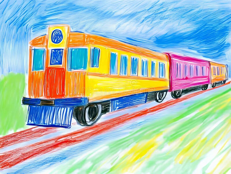 A Drawing of a Colorful Train on a Track Stock Image - Image of ...