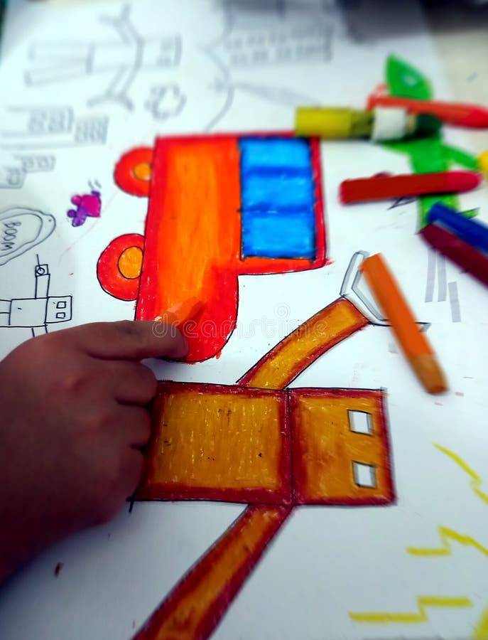 Drawing and Coloring Activities Using Crayons Stock Photo - Image of ...