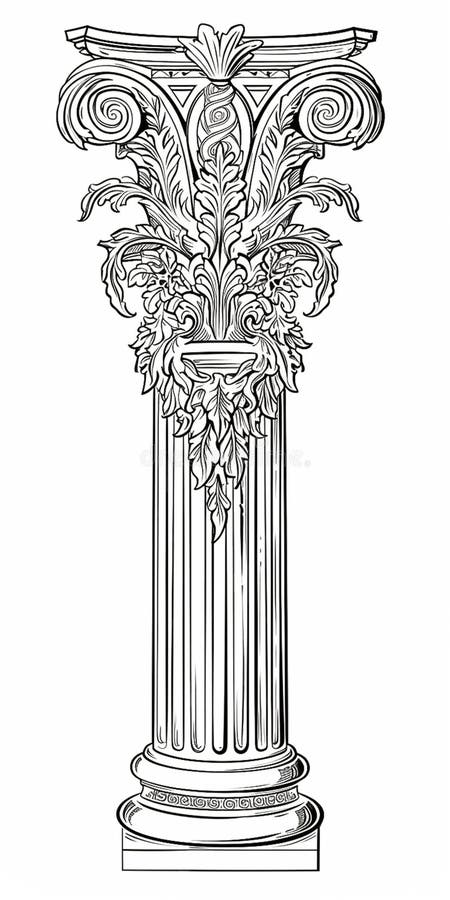 A Drawing of a Column with a Flower Decoration on Top Stock ...
