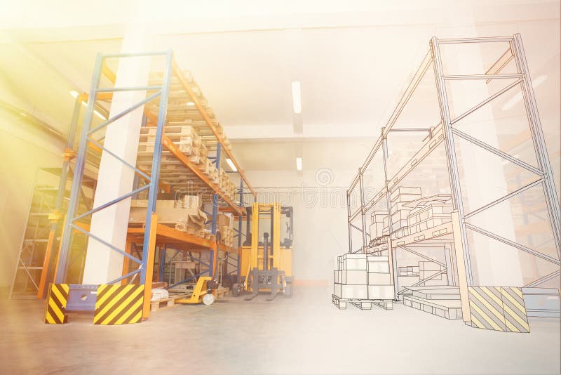 Drawing Combined To Shelves and Racks with Pallets Stock Photo - Image ...