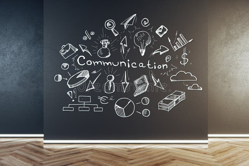 Drawing Communication Plan with Charts on Wall Stock Illustration ...