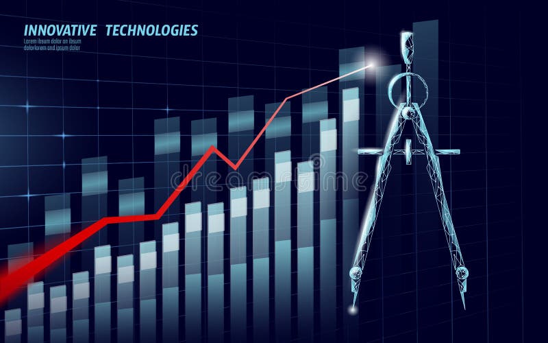 Drawing Compass 3D Low Poly Symbol. Growing Profit Graph Strategy ...
