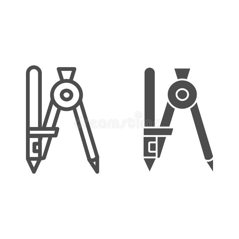 Drawing Compass Line and Solid Icon, School or Engineering Stationery ...