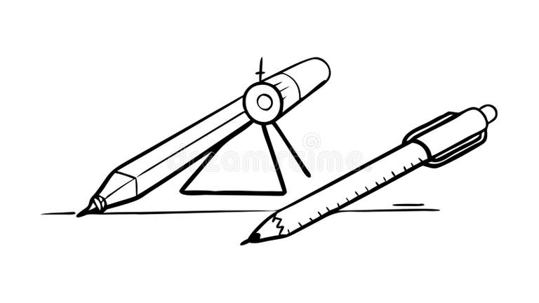 Drawing Compass and Pen Outline, Technical Drafting Tools, Vector ...