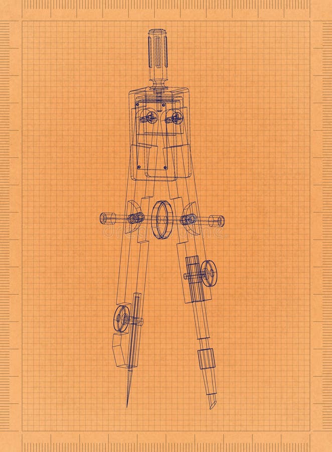 Drawing Compass - Retro Blueprint Stock Illustration - Illustration of ...