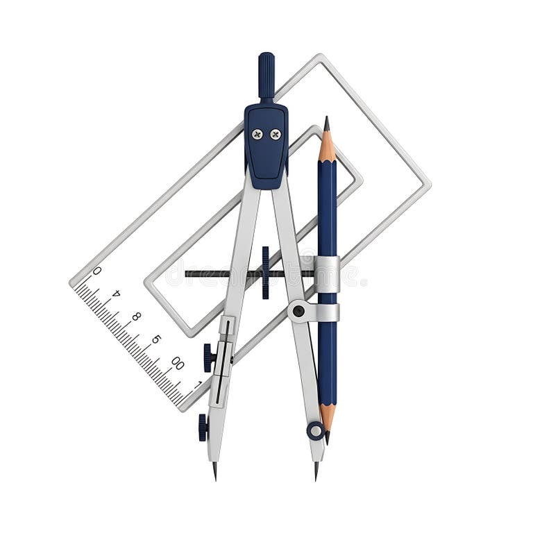 Drawing Compass with Ruler and Pencil on White Background, Design Tool ...