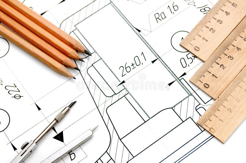 Drawing, Compasses, Pencils and Rulers. Stock Image - Image of close ...