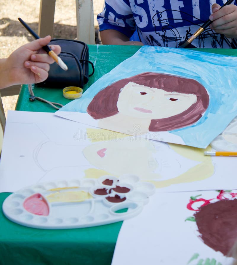 Drawing Competitions in Portrait Paintingon White Paper Stock Image ...