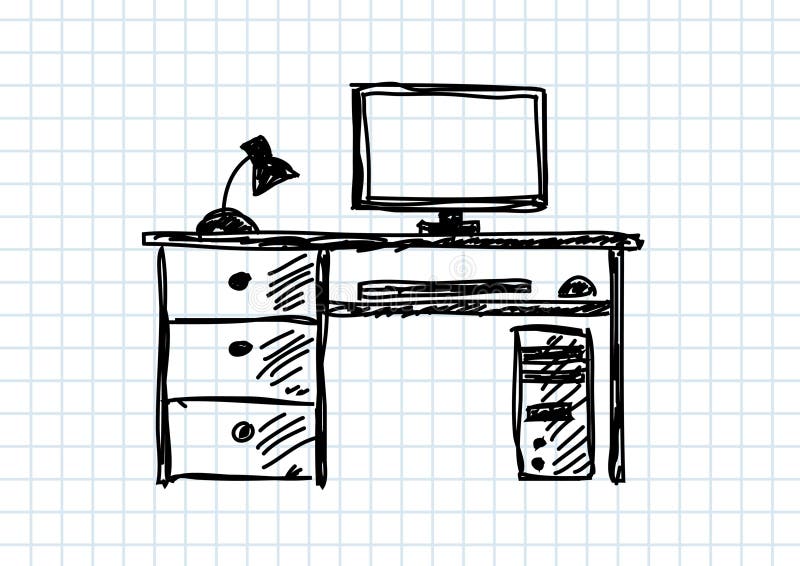 Drawing of computer stock vector. Illustration of sketch - 21960386