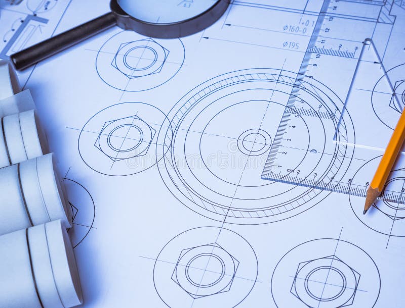 Drawing by Computer Drawing. Stock Image - Image of blueprint, circular ...