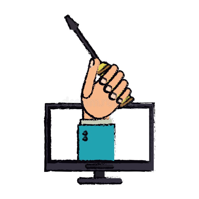 Drawing Computer Hand Holds Screwdriver Under Construction Sign Stock ...