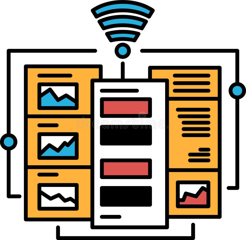 A Drawing of a Computer Network with a Wi-Fi Symbol Stock Illustration ...