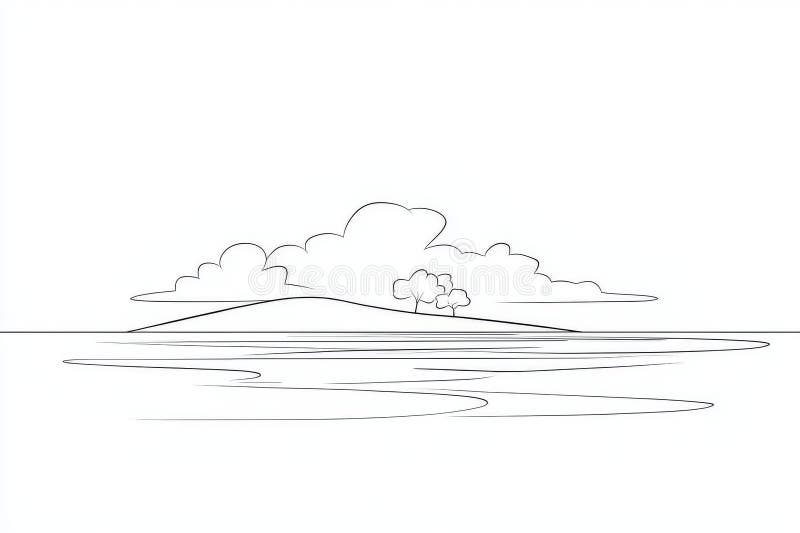 Drawing of Continuous Line Art with Sun and Clouds. Concept of Cloudy ...