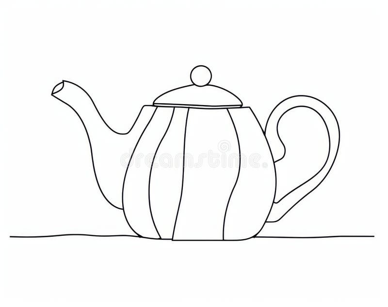 Drawing of Continuous One-line Teapot with Outline. Editable Stroke ...
