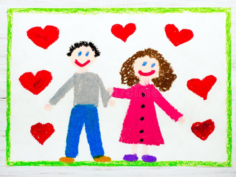 Drawing: couple in love stock photo. Image of greeting - 92133478