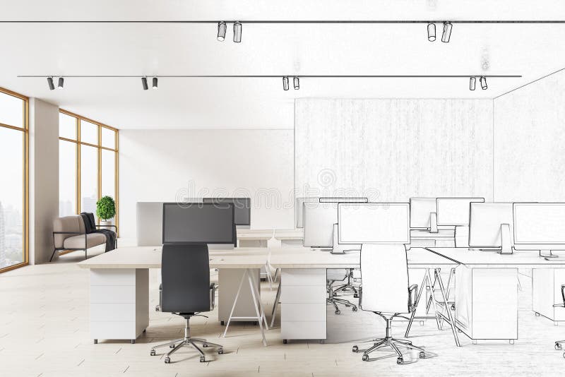 Drawing Coworking Office Interior Stock Illustration - Illustration of ...