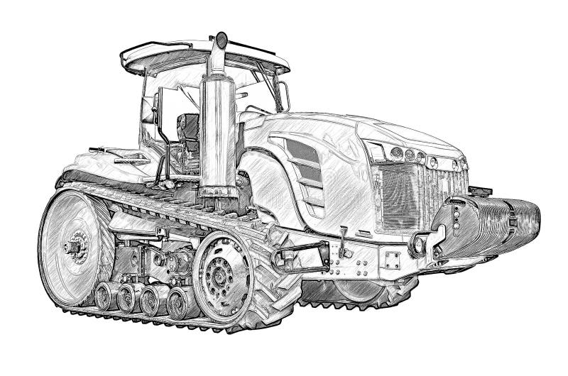 Drawing of the Crawler Agricultural Tractor, Side View Stock ...