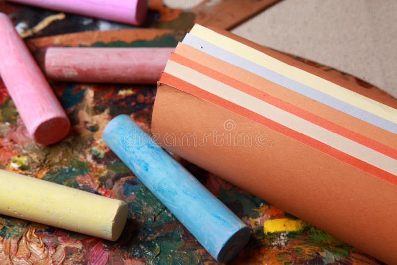 Drawing crayons with paper stock image. Image of gouache - 134998521
