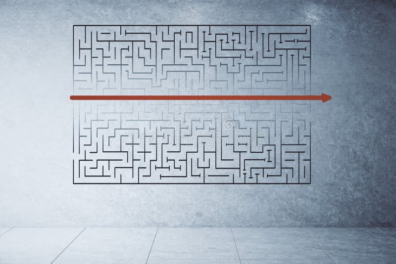 Drawing Creative Labyrinth Sketch with Red Arrow Stock Illustration ...