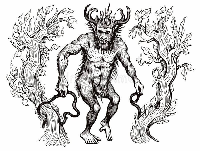 A Drawing of a Creature with Horns and Antlers - Mythologic Satyr ...