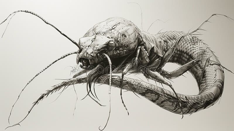 Drawing of a Creature with a Long Tail and a Long Nose Stock ...