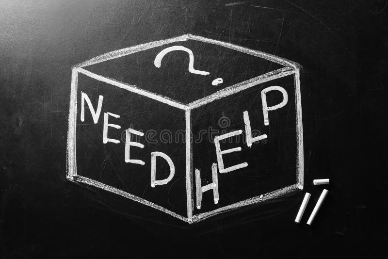 Drawing of Cube and Phrase NEED HELP? Stock Image - Image of concept ...