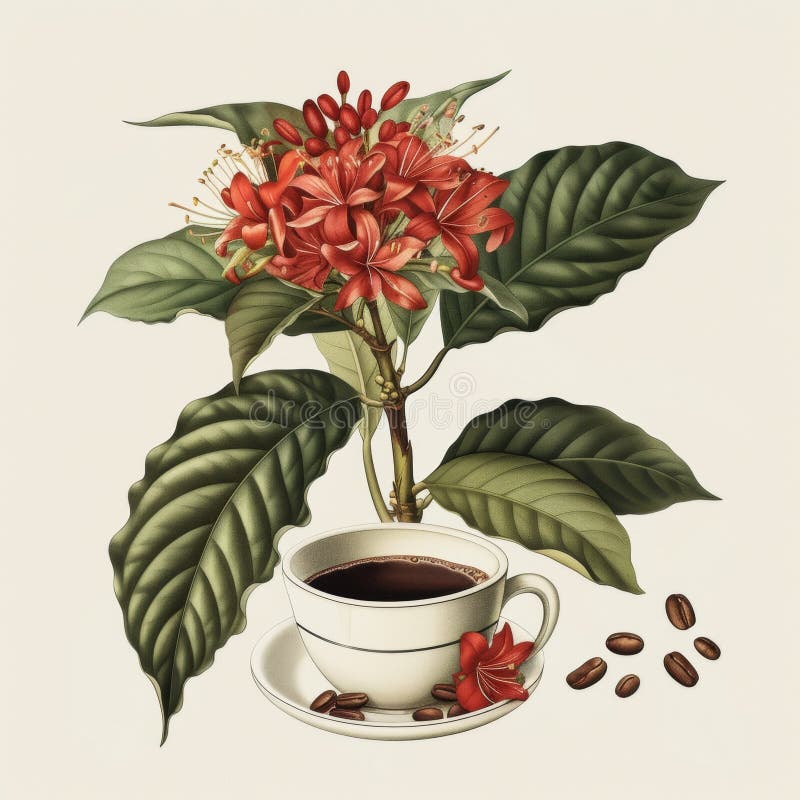 A Drawing of a Cup with Coffee and Flowers on it, AI Stock Photo ...