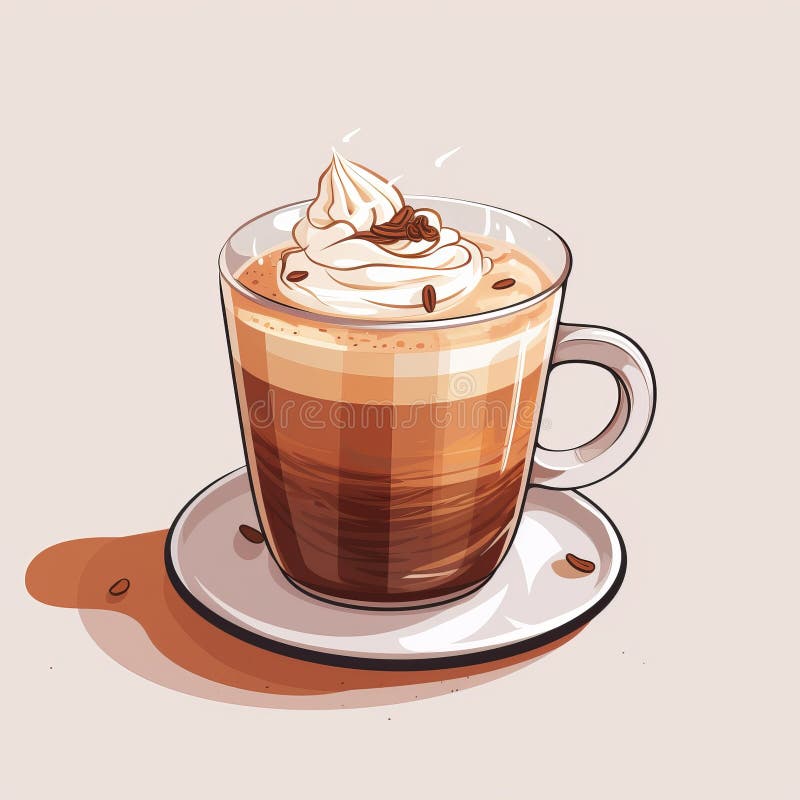 A Drawing of a Cup of Coffee with Whipped Cream Stock Illustration ...