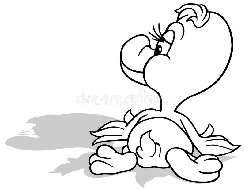 Drawing of a Cute Duckling Lying Down from the Back Stock Vector ...