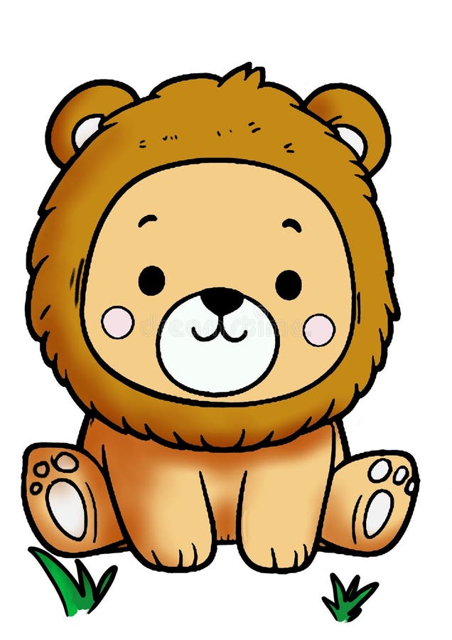 Drawing of a Cute Little Lion Cartoon Character Stock Illustration ...