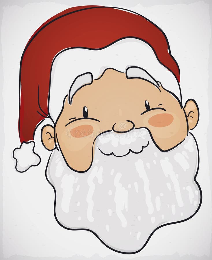 Drawing with Cute and Smiling Santa`s Face for Xmas Celebration, Vector ...